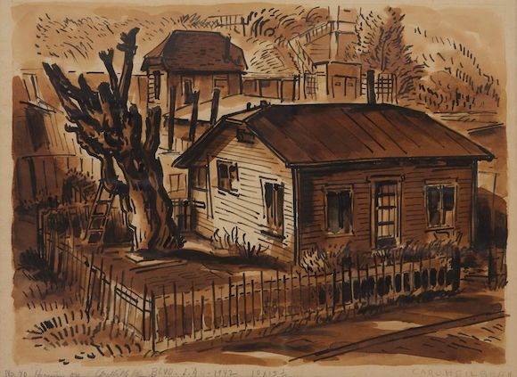Bonhams : Carl Heilborn (American, 1906-1954) No 70 Houses on Griffith ...