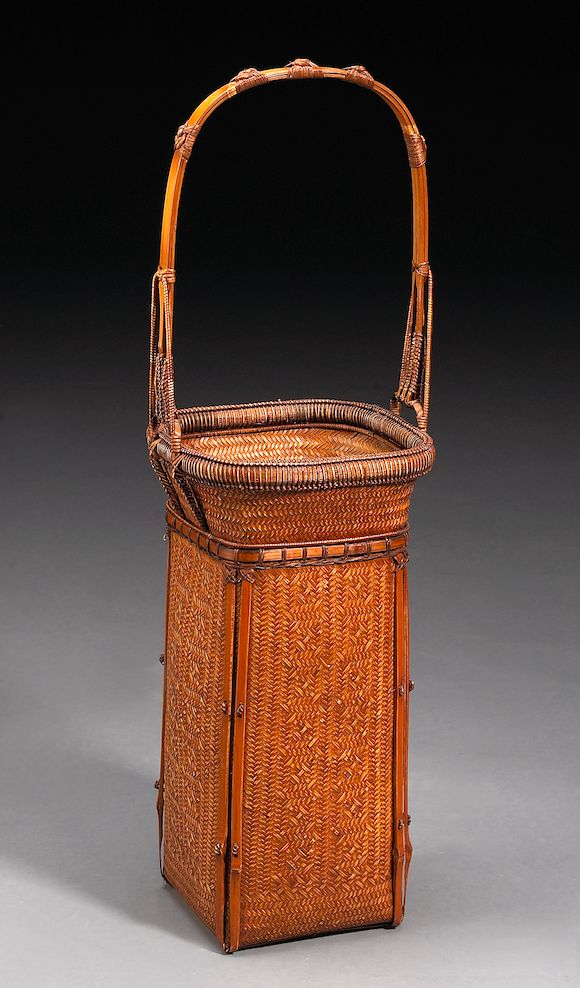 Bonhams : A square-sectioned bamboo flower basket Taisho/Showa Period
