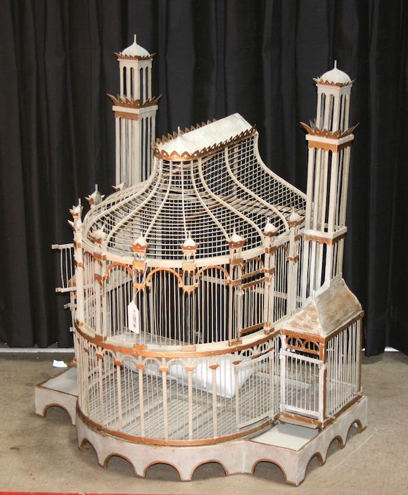 Bonhams : A Gothic style painted metal and wire work bird cage