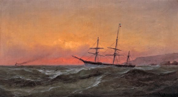 Bonhams : Gideon Jacques Denny (American, 1830-1886) Ship Sailing at ...