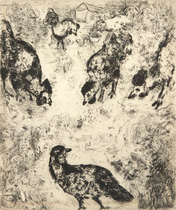 Bonhams : Marc Chagall (Russian/French, 1887-1985); Le Renard et la Cicogne from Les Fables de ...
