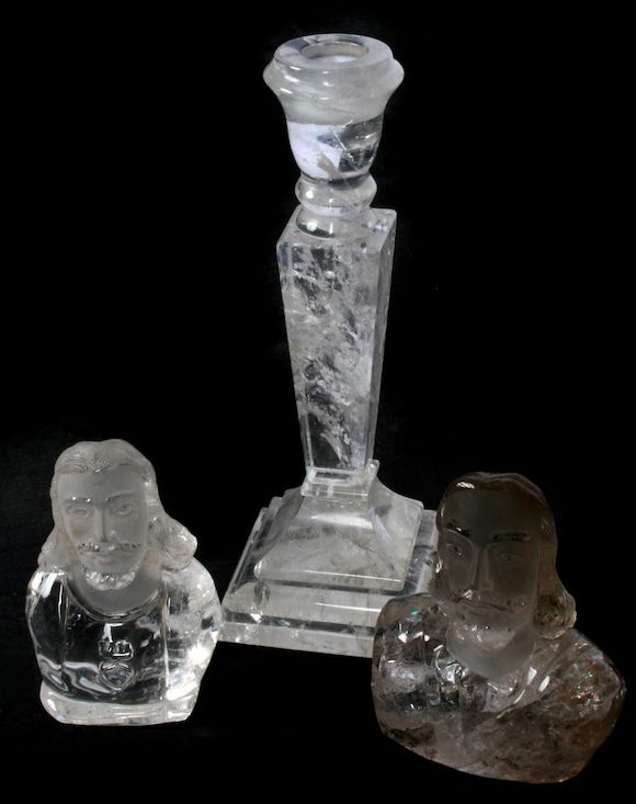 Bonhams : A group of two cut crystal figures of Jesus and a pair of ...