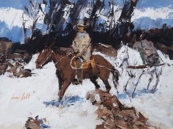 Bonhams : James Colt (American, 1922-2005) On the Mogollon Rim; On to Coffe Ville (a pair) each ...