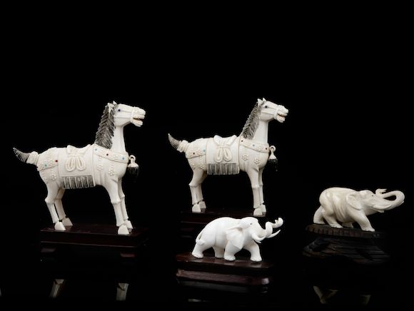 Bonhams : A Group of carved Asian ivory animals