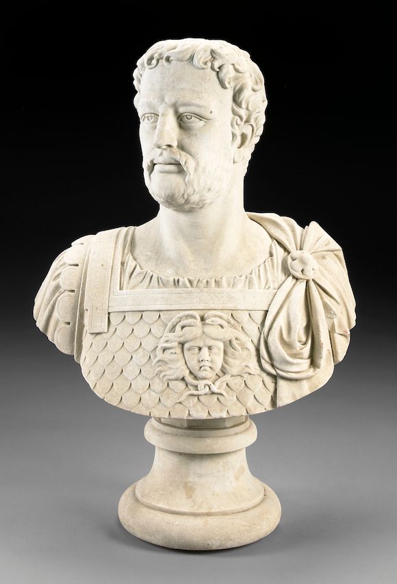 Bonhams : A carved marble bust of Hadrian