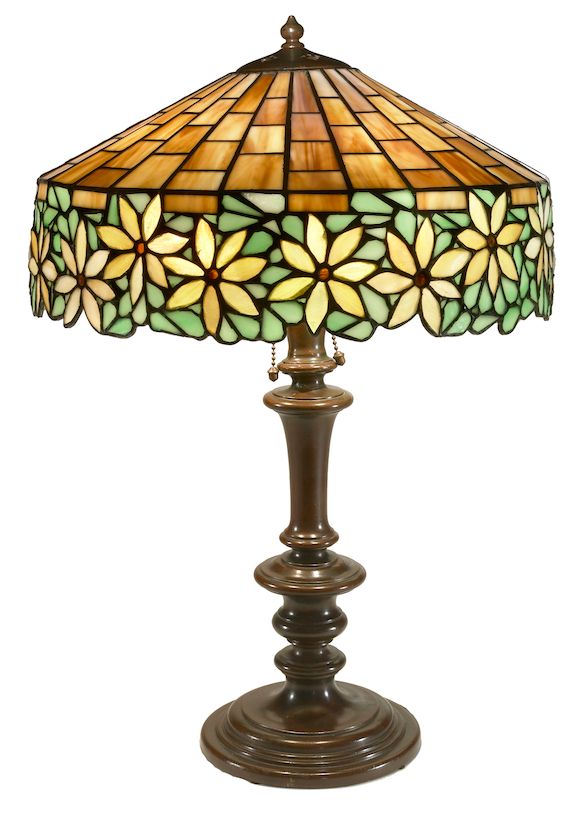 Bonhams : An American leaded glass Black Eyed Susan shade on a Handel base