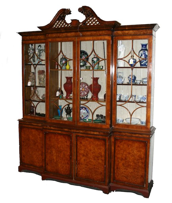 Bonhams : A George III style walnut breakfront display cabinet