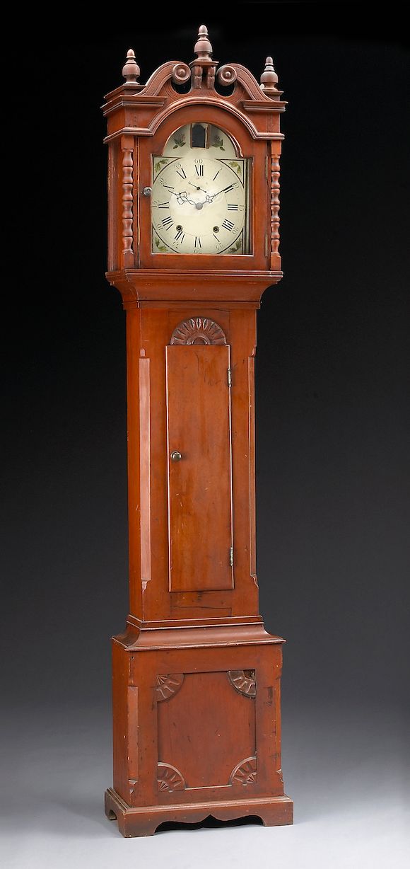 Bonhams : A Federal carved and painted cherry tall case clock