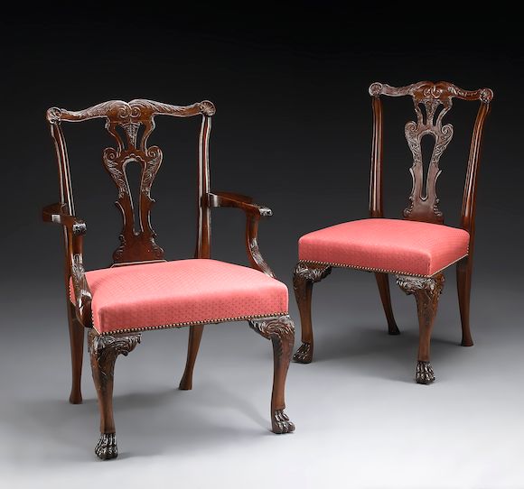 Bonhams : A set of ten Irish George II style carved mahogany dining chairs