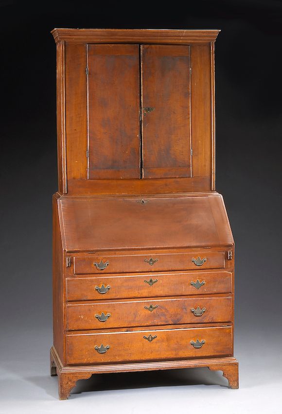 Bonhams : A Chippendale tiger maple secretary bookcase