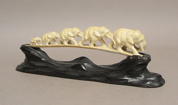 Bonhams : A Japanese carved ivory elephant bridge 20th Century