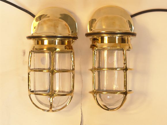 Bonhams : A pair of ship's brass companionway lights, 9 1/2in (24cm) high 2