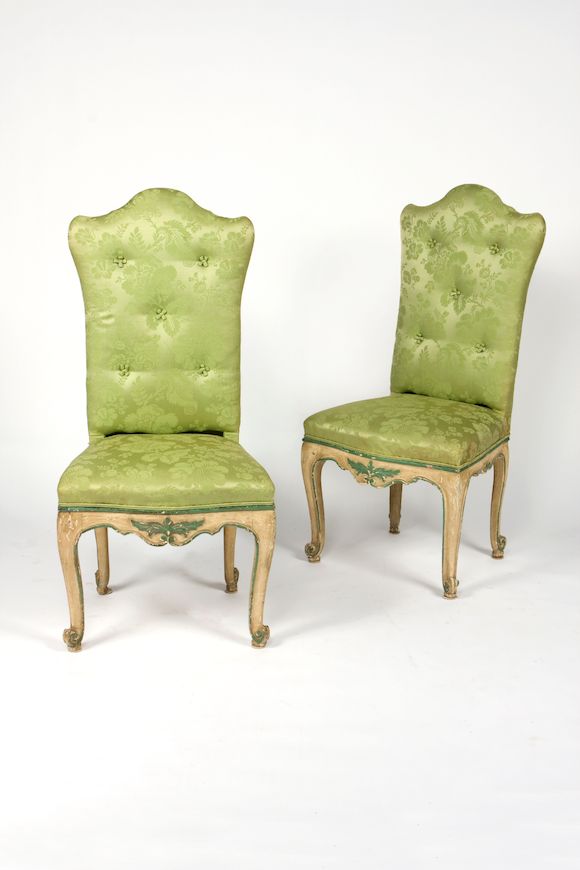 Bonhams : A set of six Italian Rococo style painted side chairs