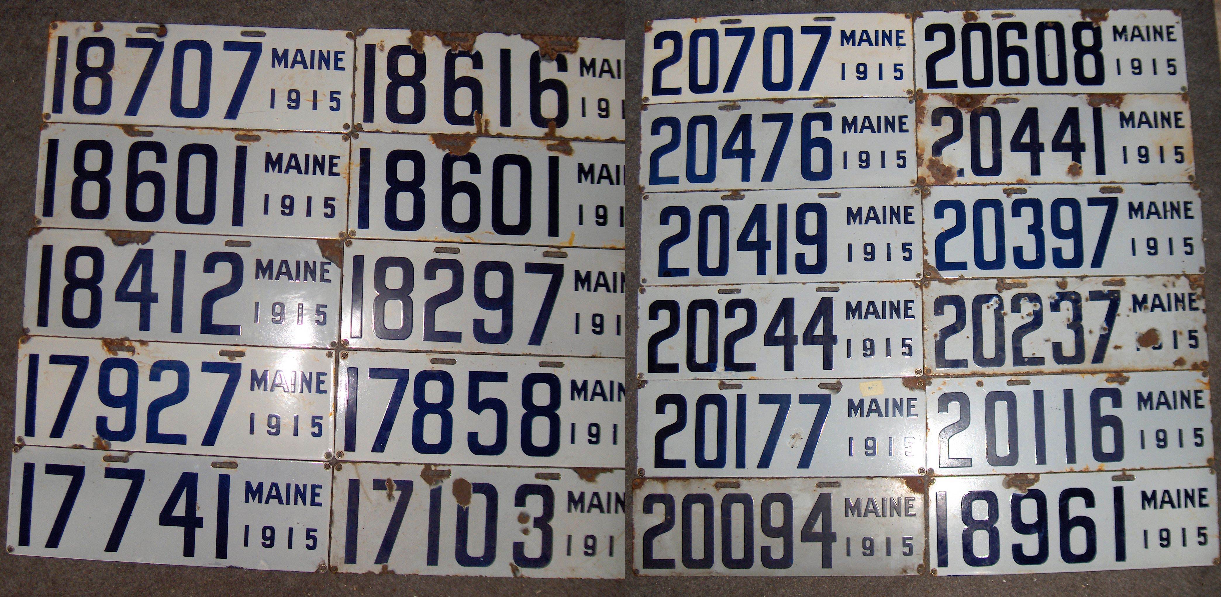 Bonhams Cars : Twenty-two assorted 1915 porcelain enamel Maine license ...