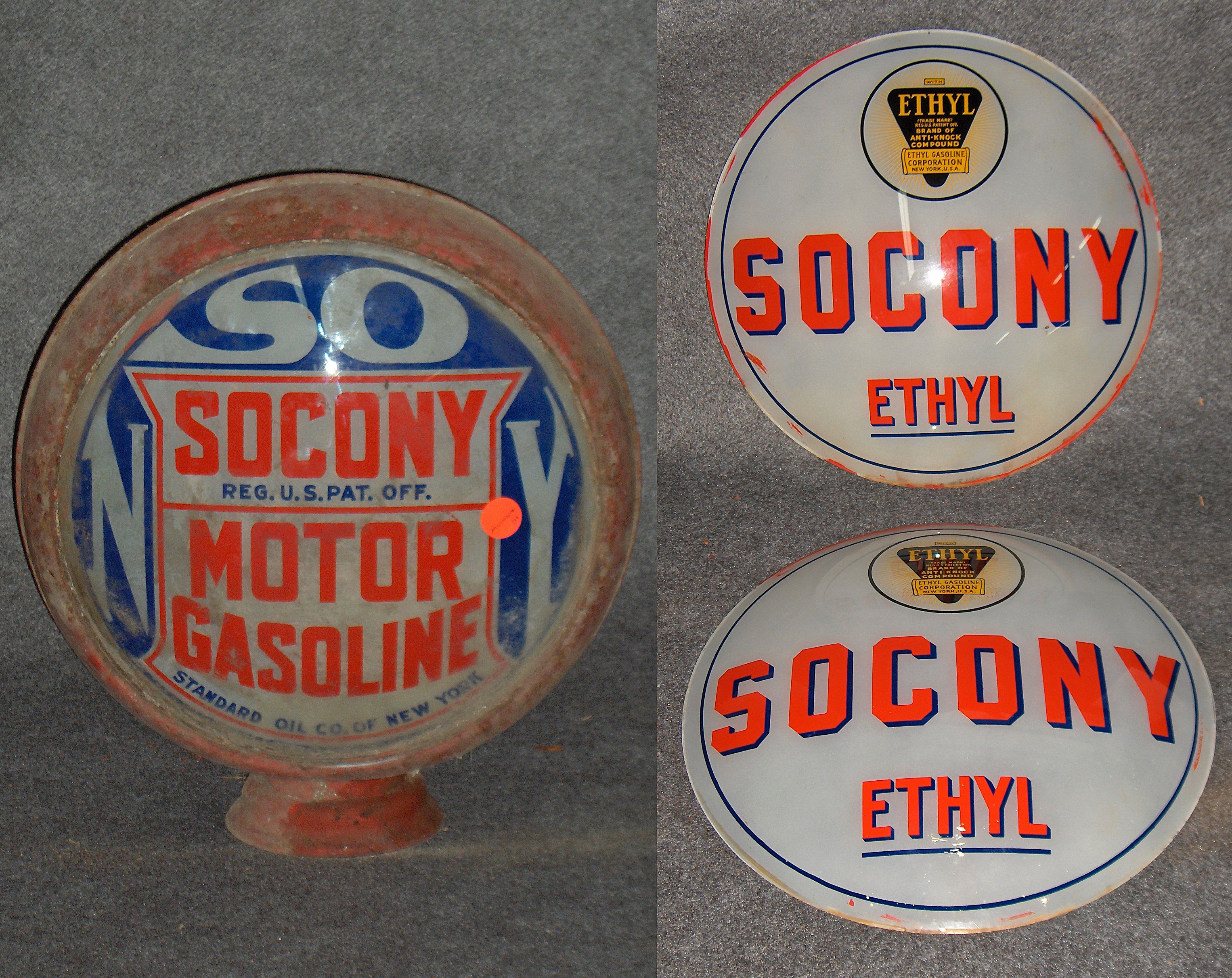 Bonhams Cars : A Socony gas pump globe and glass panels,,