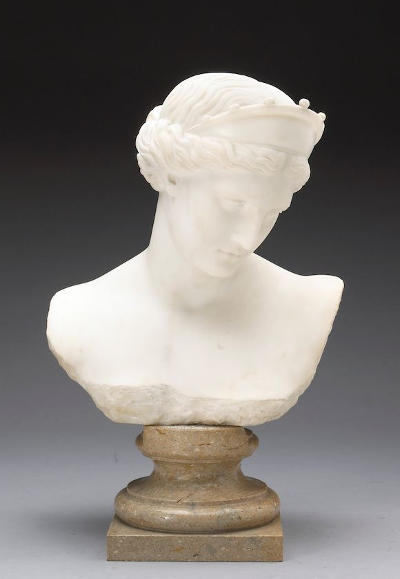 Bonhams : A carved marble bust of Diana