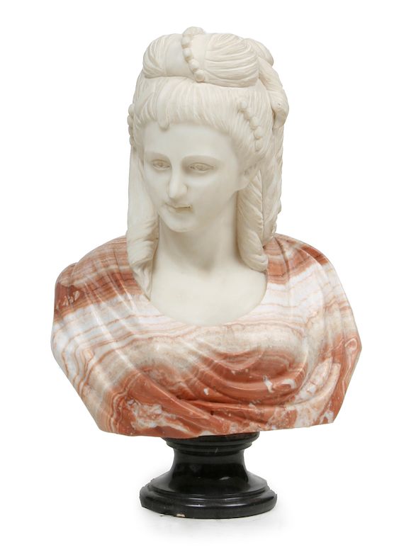 Bonhams : A bi-color marble bust of woman on a pedestal