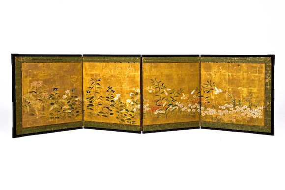 Bonhams : A Japanese four panel table screen