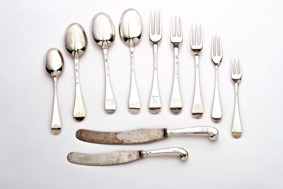 Bonhams : A Georgian and Dutch silver harlequin part flatware service