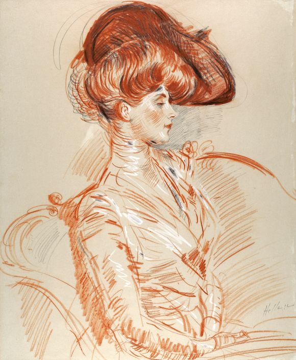 Bonhams : Paul César Helleu (French, 1859-1927) Woman seated on a ...