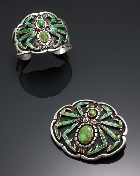 Bonhams : Rare Nevada green turquoise suite of jewelry
