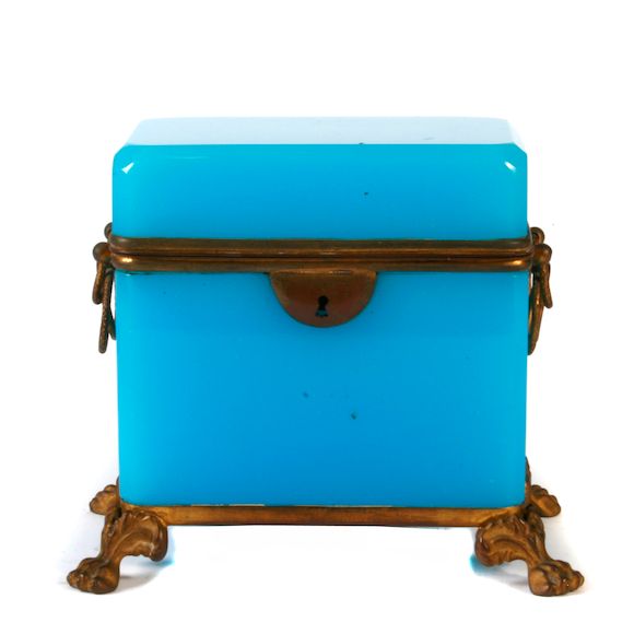 Bonhams : A gilt bronze mounted opalene glass table box