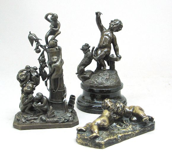 Bonhams : An assembled group of three patinated bronze groups