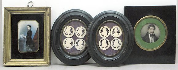 Bonhams : Two portrait miniatures and a pair of oval frames each ...