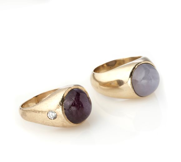 Bonhams : A collection of two gent's diamond, star sapphire, star ruby and gold rings