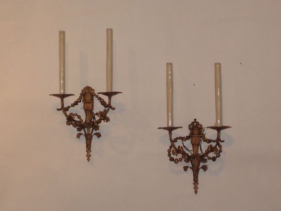 Bonhams : A pair of Neoclassical style gilt metal two-light bras de lumière