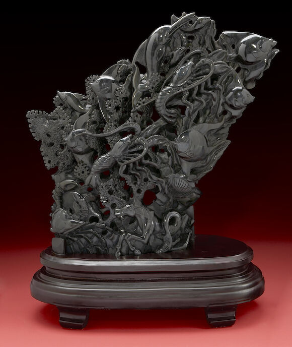 Bonhams : Rainbow Obsidian Carving of Sea Life
