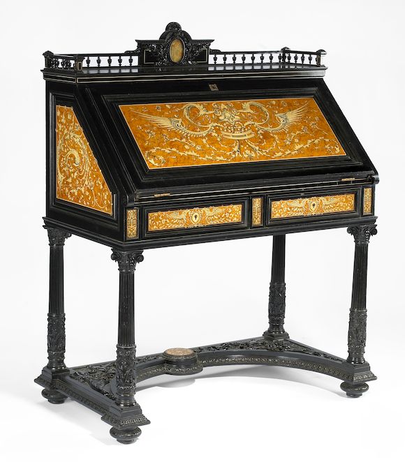 Bonhams : A fine American Aesthetic inlaid and ebonized slant front ...