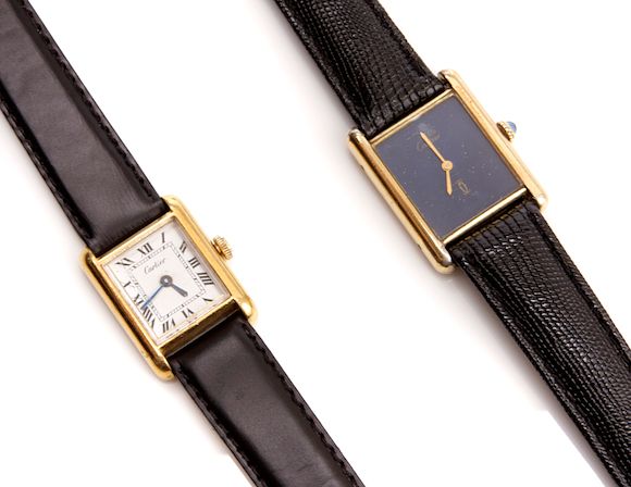Bonhams : A collection of two Cartier wristwatches with a rectangular ...