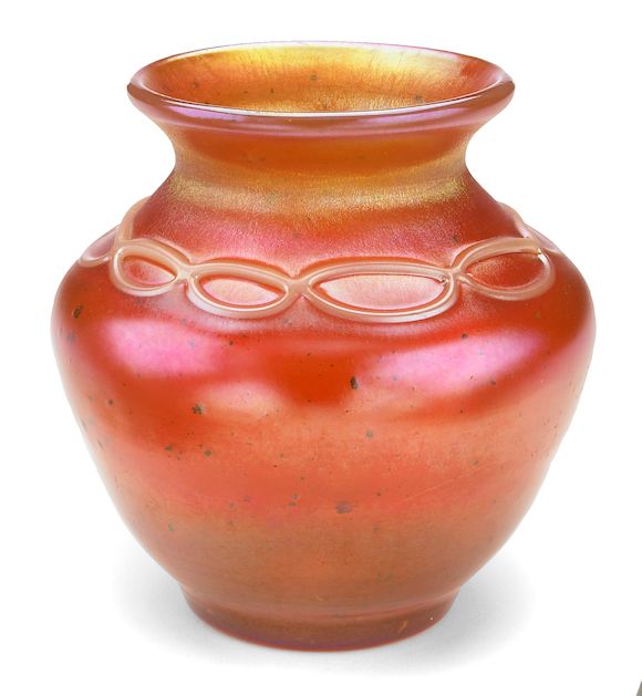 Bonhams : A Tiffany red Favrile glass vase