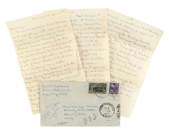 Bonhams : A Marilyn Monroe-received letter from Grace Goddard, 1953