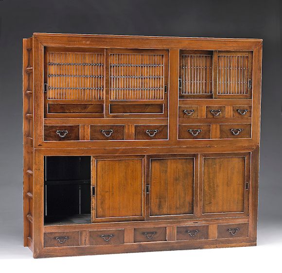 Bonhams : A large keyaki and kiri wood two-section mizuya 19th Century