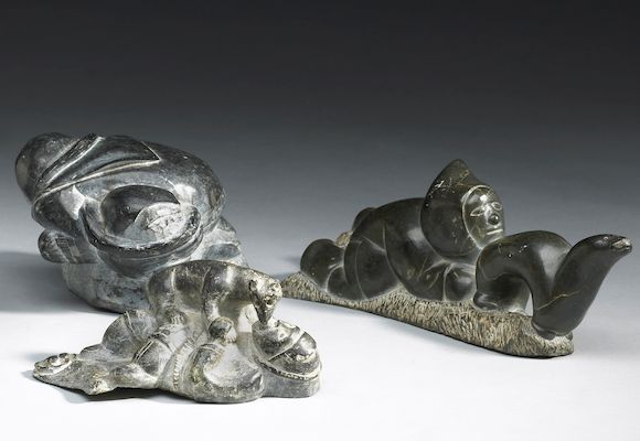 Bonhams : Three Eskimo stone tableaus