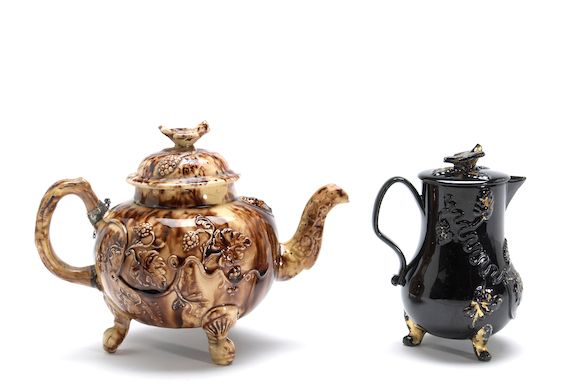Bonhams : A Staffordshire tortoiseshell glazed teapot and Jackfield ...