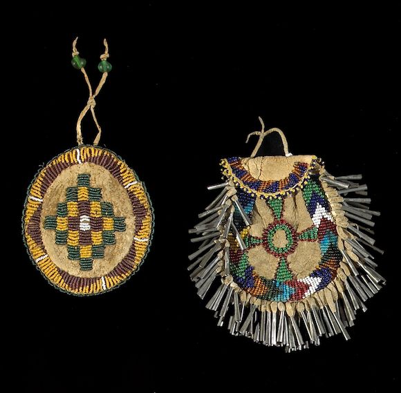 Bonhams : Two Apache beaded pouches