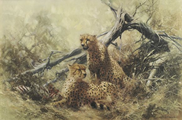 Bonhams : After David Shepherd, O.B.E.; Cheetahs; Lions; Muscovy Ducks; (3)