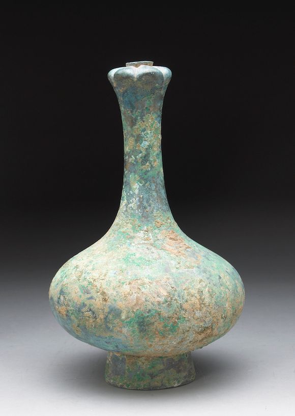 Bonhams : A cast bronze garlic-headed bottle Han Dynasty