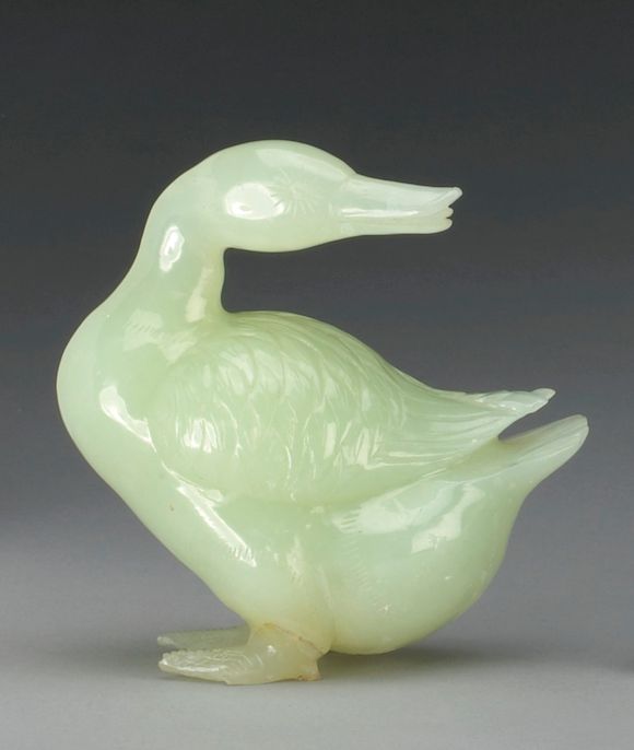 Bonhams : A carved jade duck 20th Century