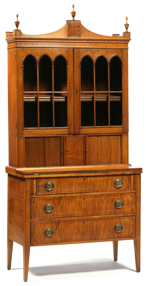 Bonhams : A Federal style tiger maple secretary bookcase