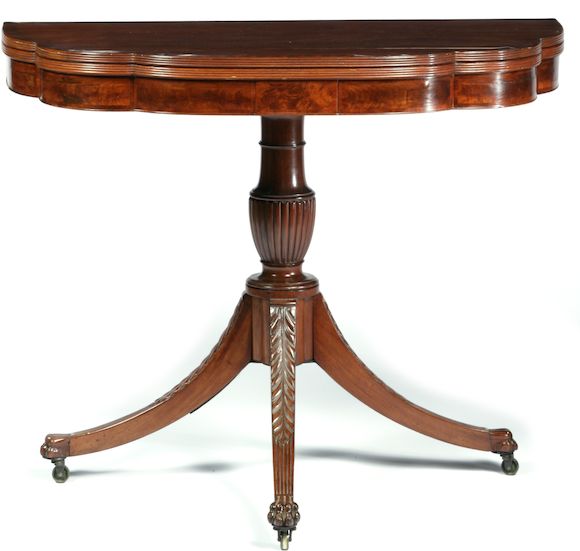 Bonhams : A Federal carved mahogany trick leg card table