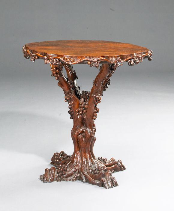 Bonhams : A pair of mahogany rustic tree form occasional tables