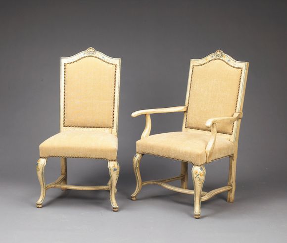 Bonhams : A set of twelve Italian Rococo style paint decorated dining ...