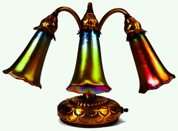 Bonhams : A Tiffany Studios gilt-bronze three-light Lily lamp base