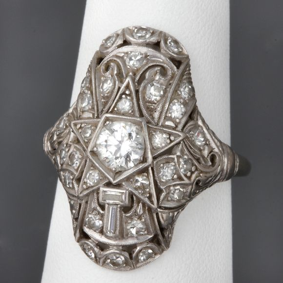 Bonhams : A diamond and 18k white gold filigree ring