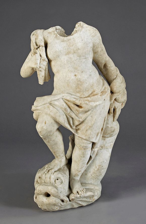 Bonhams : A Renaissance carved marble group of Venus with dolphin