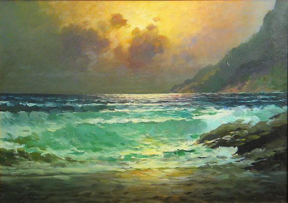 Bonhams : Alexander Popoff (Russian, 20th Century) A coastal view at ...